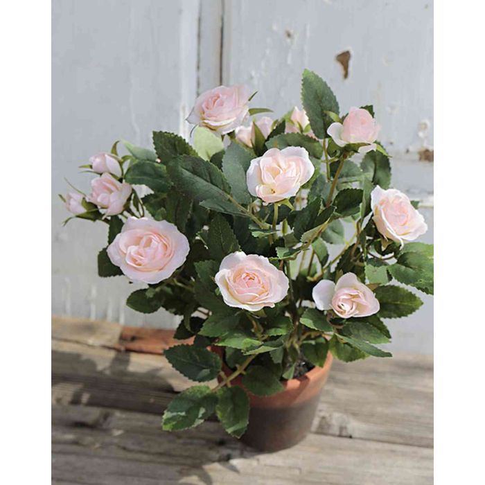 Fake rose bush NOVALINA in terracotta pot, pink, 10"/25cm