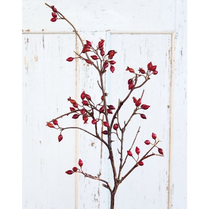 Artificial rose hip stem SHIRA with fruits, red, 3ft/90 cm