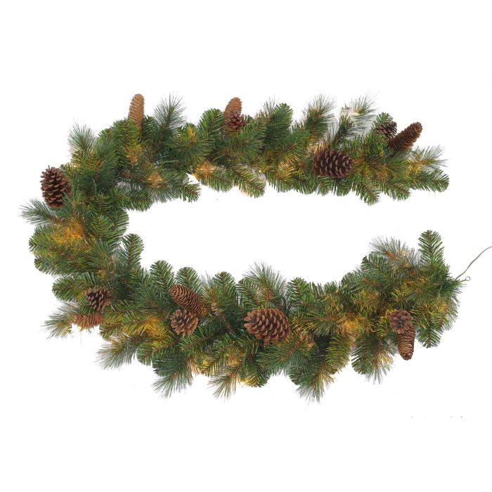 Artificial Christmas garland KERRY, cones, green, 9ft/275cm, Ø12"/30cm